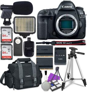 canon eos 5d mark iv digital slr camera body + 2x sandisk 64gb sdhc memory cards + accessory bundle (renewed)