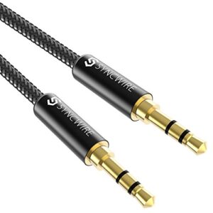 syncwire 3.5mm nylon braided aux cable (3.3ft/1m,hi-fi sound), audio auxiliary input adapter male to male aux cord for headphones, car, home stereos, speaker, iphone, ipad, ipod, echo & more – black