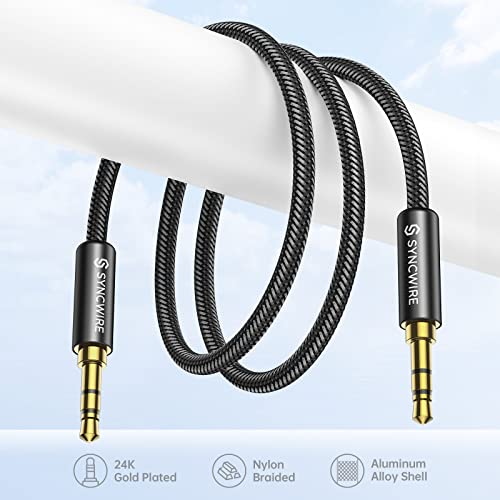 Syncwire 3.5mm Nylon Braided Aux Cable (3.3ft/1m,Hi-Fi Sound), Audio Auxiliary Input Adapter Male to Male AUX Cord for Headphones, Car, Home Stereos, Speaker, iPhone, iPad, iPod, Echo & More – Black