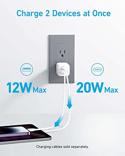 USB C Charger 33W, Anker 323 Charger, 2 Port Compact Charger with Foldable Plug for iPhone 14/14 Plus/14 Pro/14 Pro Max/13/12, Pixel, Galaxy, iPad/iPad Mini and More (Cable Not Included) - White