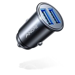 car charger, ainope smallest 4.8a all metal usb car charger fast charge car charger adapter flush fit compatible with iphone 14 pro max/13/12/11/x/6s, ipad air 2/mini 3, samsung note 9/s10/s9/s8-black