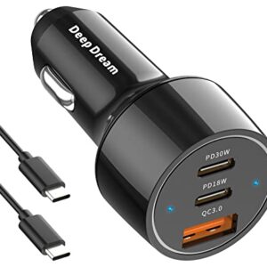 USB C Car Charger 48W, Deep Dream USB C Car Adapter Fast Charging, PD & QC3.0 Cigarette Lighter Adapter Compatible with iPad, iPhone 14 Plus Pro 13 12 11, Samsung Galaxy S23 S22 S21 S20, Google Pixel