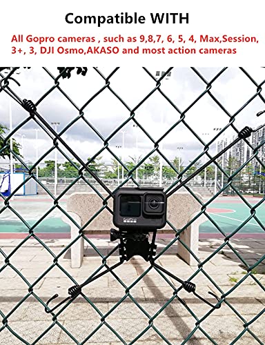 Action Camera Backstop Chain Link Fence Clip Mount Compatible with GoPro Hero 11,10,9,8,7,6,5,4,3,3+,max,Session,Fusion and DJI OSMO AKASO,Suitable for Recording Baseball Softball Tennis