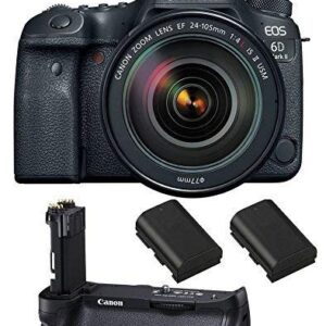 Canon EOS 6D Mark II DSLR Camera with EF 24-105mm f/4 is II USM Lens, Canon BG-E21 Battery Grip, 2 Spare Batteries (Renewed)