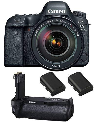 Canon EOS 6D Mark II DSLR Camera with EF 24-105mm f/4 is II USM Lens, Canon BG-E21 Battery Grip, 2 Spare Batteries (Renewed)