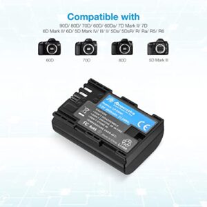 Powerextra LP-E6NH High Capacity Batteries 2950mAh Compatible with Canon LP-E6NH Battery and R5 R6 90D 60D 70D 80D 5D II 5D III 5D IV 5Ds 6D 6D II 7D 7D Mark II Cameras