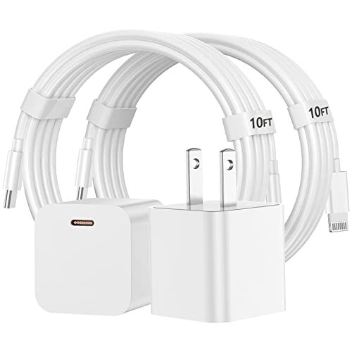 2Pack [Apple MFi Certified] iPhone Charger Fast Charging for Apple iPhone USB C Charger Block PD Wall Plug with 10ft USB C to Lightning Cable for iPhone 14/13/12/11/Pro Max/Mini/Pro/XR/iPad/Plus