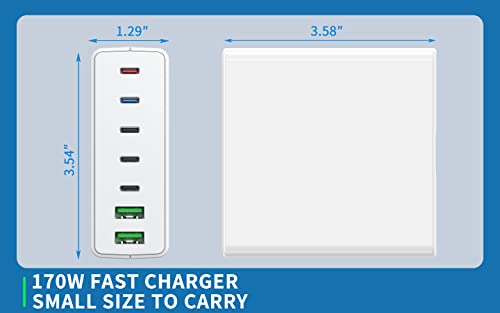 USB C Charger. Sacrack 170W 7 Port Fast Charging Station Laptop Power Adapter Compatible with MacBook Pro/Air, All iPhone 14/13/Mini/Pro/13 Pro Max/12 Galaxy Note20 S22 S21 Pixel 4/3 iPad Pro White