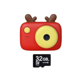 kids cartoon camera,1080p instant camera hd creative digital video cameras child selfie camera kids 40mp best birthday gift for 3-12 years old boys girls (red+ 32gb tf card)