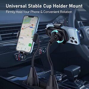 Cup Holder Phone Mount [Extendable Base & Adjustable Gooseneck] Car Phone Holder Mount Long Neck Cell Phone Holder Car Mount for iPhone Automobile Cradle Friendly Vehicle Fit for iPhone,Samsung,LG