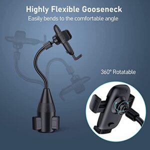 Cup Holder Phone Mount [Extendable Base & Adjustable Gooseneck] Car Phone Holder Mount Long Neck Cell Phone Holder Car Mount for iPhone Automobile Cradle Friendly Vehicle Fit for iPhone,Samsung,LG