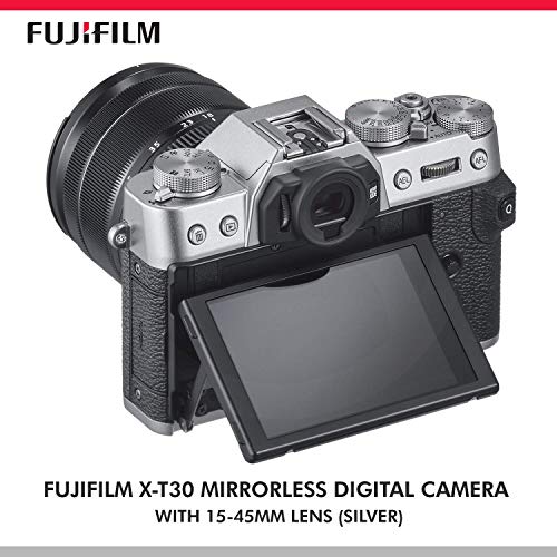 Fujifilm X-T30 4K Wi-Fi Mirrorless Digital Camera with XC 15-45mm Lens Kit - Silver with 32GB Bundle and Travel Photo Cleaning Kit