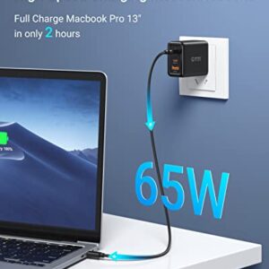 USB C Charger, 65W Fast Wall Charger, PD 3.0 Type C Charging Block Foldable Travel GaN Charger Adapter for iPhone 14/13/13 Mini/13 Pro, Samsung S22+/S22, MacBook Pro/Air, iPad, Laptops, Dell XPS 13