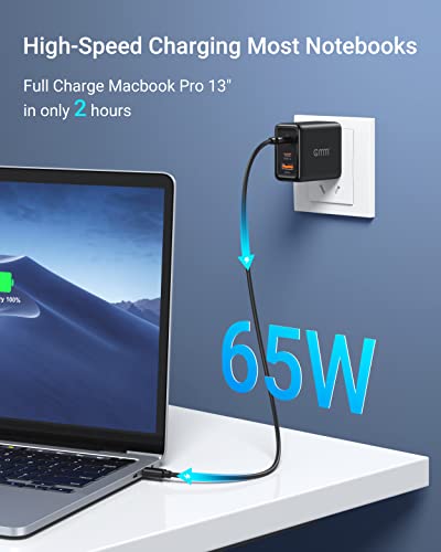 USB C Charger, 65W Fast Wall Charger, PD 3.0 Type C Charging Block Foldable Travel GaN Charger Adapter for iPhone 14/13/13 Mini/13 Pro, Samsung S22+/S22, MacBook Pro/Air, iPad, Laptops, Dell XPS 13