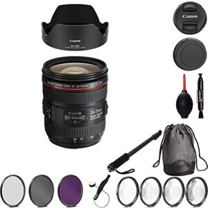 canon ef 24-70mm f/4l is usm lens bundle with manufacturer accessories & premium kit for eos 7d mark ii, 7d, 80d, eos 5d mark iii, 5d mark iv, 6d mark ii, 5ds, 5ds r mark ii dslr cameras (renewed)