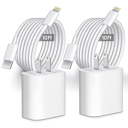 iPhone Charger 10 Ft [MFi Certified] 20W USB C Charger with 10-Foot-Long Charger Parallel Cable Fast Charging Compatible with iPhone 14/14 pro/14 plus/14 pro max/13/12/11/11Pro/XS/X/XR, iPad [2 Pack]