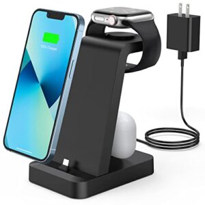 charger station for iphone multiple devices – 3 in 1 fast wireless charging dock stand for apple watch series 7 6 se 5 4 3 2 & airpods iphone 14 13 12 11 pro x max xs xr 8 7 plus 6s 6 with adapter