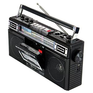 QFX J-220BT Boombox MP3 Conversion from Radio to Cassette with 4-Band (AM, FM, SW1, SW2) Radio with Bluetooth, Dual 3” Speakers, Built-in Microphone, Recorder, and a 3-Band Equalizer