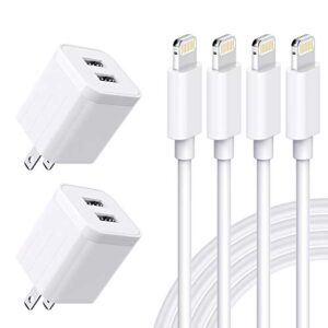 usb wall charger, [apple mfi certified] iphone charger lightning cable 6ft(4pack) fast charging data sync cords dual port usb plug compatible with iphone 12/mini/pro/max/11/pro/xs/xr/x/8/7/plus