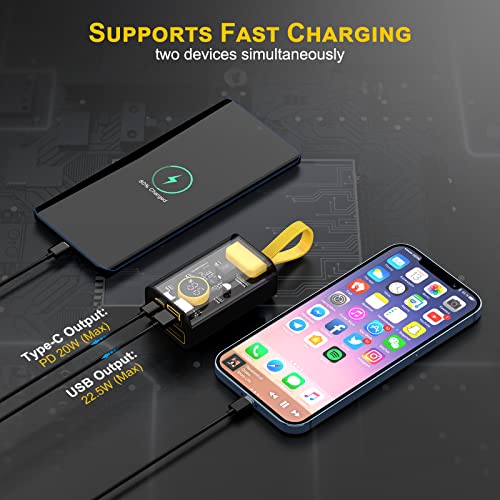 Portable Charger 10000mAh,22.5W Fast Charging Power Bank,Transparent Small External Battery Pack,Input/Output External USB C Portable Phone Charge for iPhone iPad Samsung LG Android Cellphone (Black)