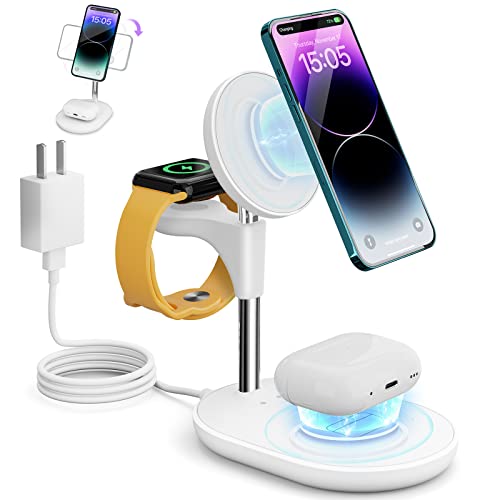 Wireless Charging Station for Multiple Devices Apple, 3 in 1 Wireless Charger Stand Mage-Safe Charger Charging Dock for iPhone 14 13 12 Series iWatch AirPods