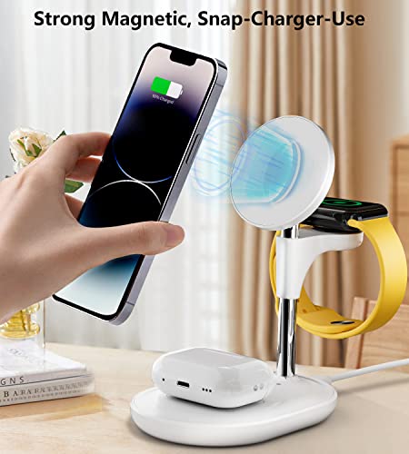 Wireless Charging Station for Multiple Devices Apple, 3 in 1 Wireless Charger Stand Mage-Safe Charger Charging Dock for iPhone 14 13 12 Series iWatch AirPods