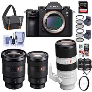 sony alpha a9 mirrorless digital camera, full frame – bundle with fe 24-70mm f/2.8 gm (g master) lens, fe 16-35mm f/2.8 gm, fe 70-200mm f/2.8 gm oss, and accessory bundle