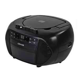 craig cd6951 portable top-loading cd boombox with am/fm stereo radio and cassette player/recorder in black | 6 key cassette player/recorder | led display |