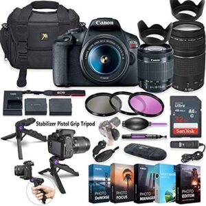 canon eos rebel t7 dslr camera with 18-55mm & 75-300mm lens + 5 photo/video editing software package & accessory kit (renewed)