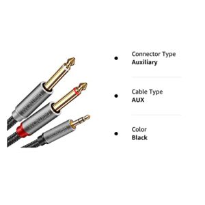 DIGITNOW 3.5mm 1/8" TRS to Dual 6.35mm 1/4" TS Mono Stereo Y-Cable Splitter Cord for Smartphone, Computer, CD Player, Speakers and Home Systems Amplifier, 6.6Ft