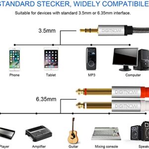 DIGITNOW 3.5mm 1/8" TRS to Dual 6.35mm 1/4" TS Mono Stereo Y-Cable Splitter Cord for Smartphone, Computer, CD Player, Speakers and Home Systems Amplifier, 6.6Ft