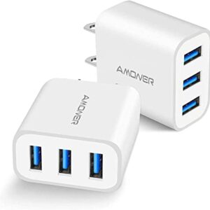 USB Wall Charger, Amoner 2Pack 15W 3-Port USB Plug Cube USB Cube Power Adapter for iPhone 14/13/12/11/Pro/ProMax/Xs/XR/X/8, Galaxy S22 S21 and More