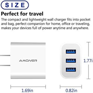 USB Wall Charger, Amoner 2Pack 15W 3-Port USB Plug Cube USB Cube Power Adapter for iPhone 14/13/12/11/Pro/ProMax/Xs/XR/X/8, Galaxy S22 S21 and More