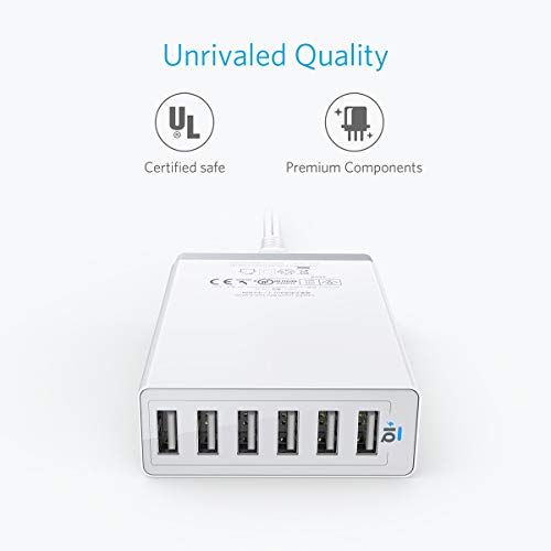 Anker 60W 6-Port USB Wall Charger, PowerPort 6 for iPhone XS / XS Max / XR / X / 8 / 7 / 6 / Plus, iPad Pro / Air 2 / mini/ iPod, Galaxy S7 / S6 / Edge / Plus, Note 5 / 4, LG, Nexus, HTC and More