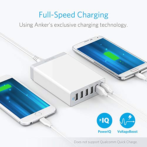 Anker 60W 6-Port USB Wall Charger, PowerPort 6 for iPhone XS / XS Max / XR / X / 8 / 7 / 6 / Plus, iPad Pro / Air 2 / mini/ iPod, Galaxy S7 / S6 / Edge / Plus, Note 5 / 4, LG, Nexus, HTC and More