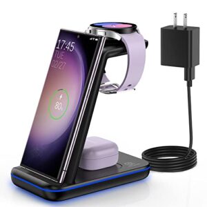 wireless charging station for samsung, fast wireless charger station for samsung galaxy s23+/s22/s21/z flip 4/3 fold 4/3, wireless watch charger for samsung watch 5/pro/4/3/active 2/1 galaxy buds2 pro