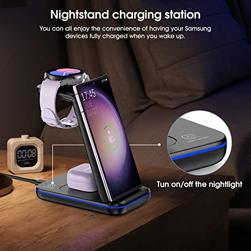 Wireless Charging Station for Samsung, Fast Wireless Charger Station for Samsung Galaxy S23+/S22/S21/Z Flip 4/3 Fold 4/3, Wireless Watch Charger for Samsung Watch 5/Pro/4/3/Active 2/1 Galaxy Buds2 Pro