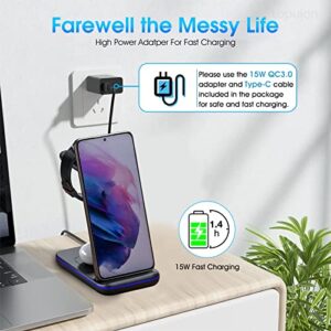 Wireless Charging Station for Samsung, Fast Wireless Charger Station for Samsung Galaxy S23+/S22/S21/Z Flip 4/3 Fold 4/3, Wireless Watch Charger for Samsung Watch 5/Pro/4/3/Active 2/1 Galaxy Buds2 Pro