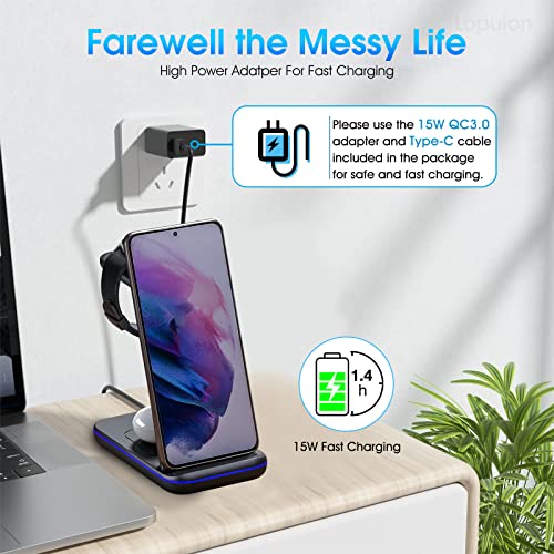 Wireless Charging Station for Samsung, Fast Wireless Charger Station for Samsung Galaxy S23+/S22/S21/Z Flip 4/3 Fold 4/3, Wireless Watch Charger for Samsung Watch 5/Pro/4/3/Active 2/1 Galaxy Buds2 Pro