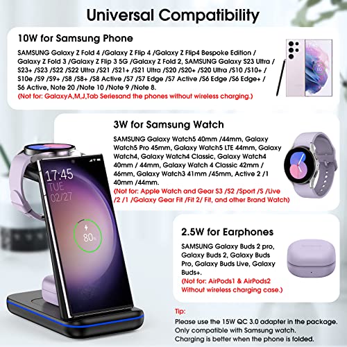 Wireless Charging Station for Samsung, Fast Wireless Charger Station for Samsung Galaxy S23+/S22/S21/Z Flip 4/3 Fold 4/3, Wireless Watch Charger for Samsung Watch 5/Pro/4/3/Active 2/1 Galaxy Buds2 Pro