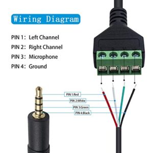 Poyiccot 3.5mm Speaker Wire Adapter, 3.5mm (1/8") 4 Pole Stereo TRRS Male Jack to AV 4 Screw Terminal Block Balun Connectors Cable 30cm (3.5mm M/ 4pin)