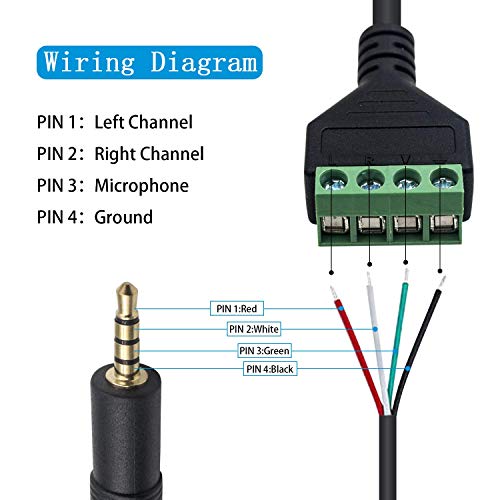 Poyiccot 3.5mm Speaker Wire Adapter, 3.5mm (1/8") 4 Pole Stereo TRRS Male Jack to AV 4 Screw Terminal Block Balun Connectors Cable 30cm (3.5mm M/ 4pin)