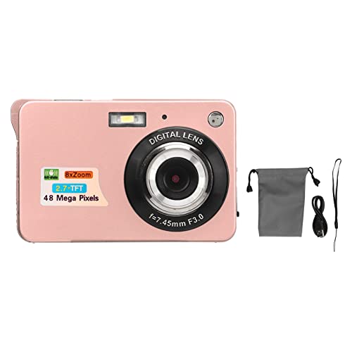 Digital Camera, 4K 48MP 2.7 Inch LCD Rechargeable Compact Camera for Shooting (Pink)