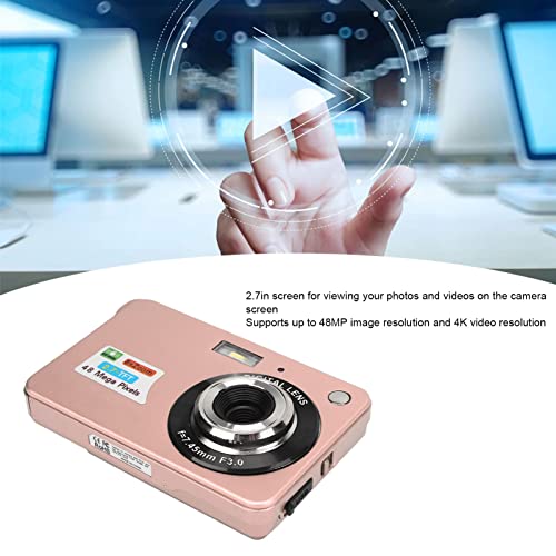 Digital Camera, 4K 48MP 2.7 Inch LCD Rechargeable Compact Camera for Shooting (Pink)