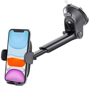 apps2car suction cup car phone holder mount, dashboard/windshield/window phone holder for car with ultra sticky gel pad, compatible with iphone, samsung, all cellphone, thick case & big phone friendly