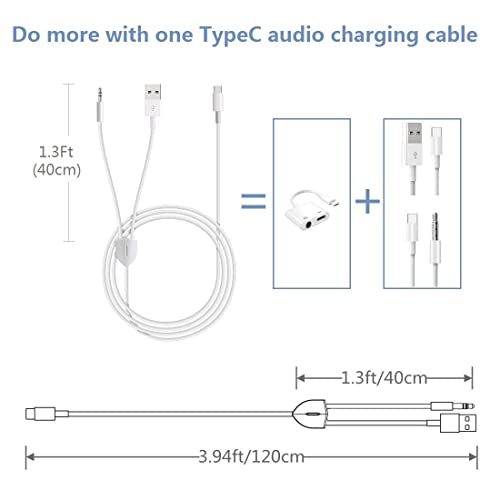 2in1 Type C to 3.5mm Audio Charging Cable Compatible with Google Pixel 4/4XL, Samsung Galaxy S20/S20 and OtherPhone with Type C Port, Works with Car Stereo, Speaker, Headphone While Charge Phone