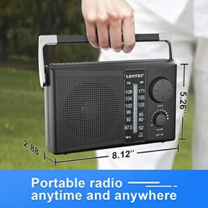 LEOTEC Portable AM FM Radio with Best Reception,Battery Operated or AC Power,Big Speaker,Large Tuning Knob,Clear Dial,Earphone Jack for Gift,Elder,Home