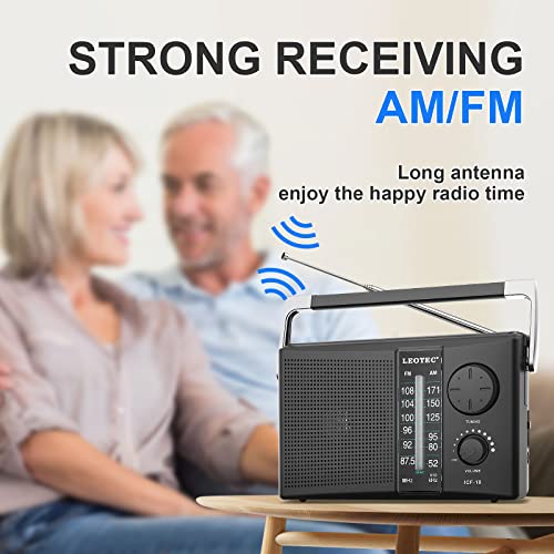 LEOTEC Portable AM FM Radio with Best Reception,Battery Operated or AC Power,Big Speaker,Large Tuning Knob,Clear Dial,Earphone Jack for Gift,Elder,Home