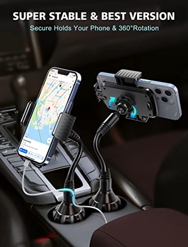 TOPGO [Upgraded] Cup Holder Phone Holder for Car, Car Cup Holder Phone Mount Universal Adjustable Gooseneck Cup Holder Cradle Car Mount for Cell Phone iPhone,Samsung,LG (Black)