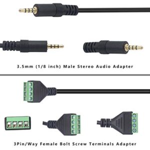 3.5mm Terminal Block Cable, 1/8 Inch TRRS Stereo Solderless Screw Terminal Speaker Wire 3.5mm 4 Pole Male to 4Pin Bolt Headphone Balum Patch Cord (2 Pack-32CM)